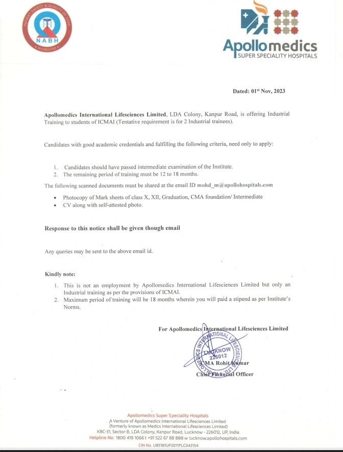 Apollo Medics Industrial training - CA Page